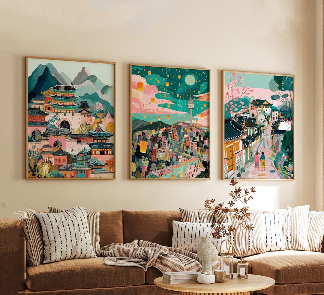 Set of 3 Korea Posters, Asian Travel Wall Art, City and Landscape Print ...