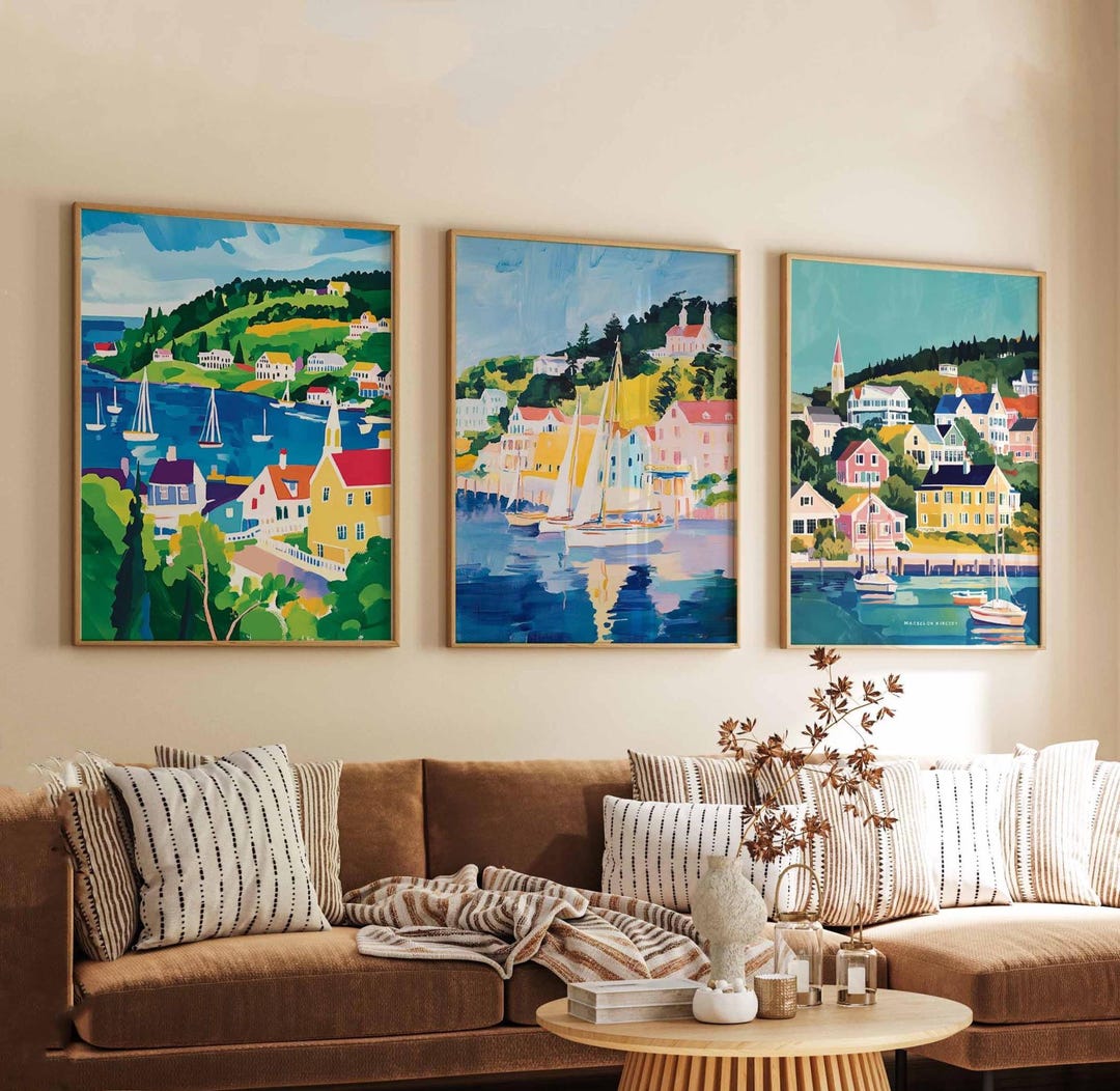 Set of 3 Mackinac Island Posters, Michigan USA Travel Prints, Coastal ...