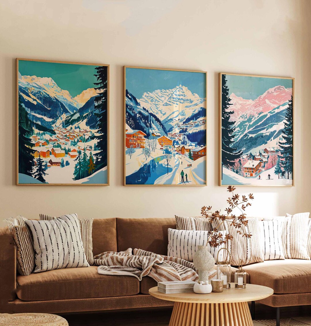 Set of 3 Verbier Switzerland Travel Poster, Ski Resort Wall Art, Swiss ...