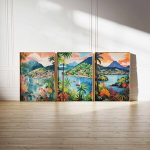 Set of 3 Dominica Island Travel Posters, Floral Prints, Tropical Prints ...