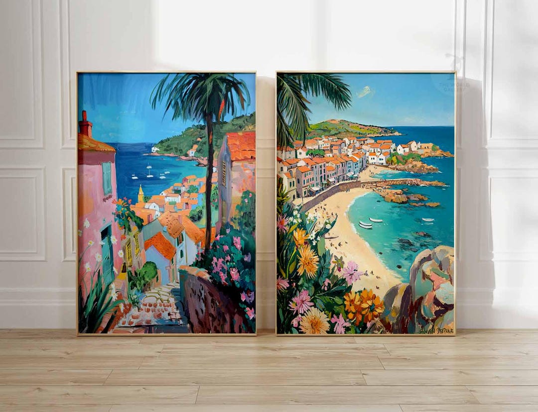 Set of 2 Mousehole Posters, Cornwall Travel Prints, UK Coastal Wall Art ...