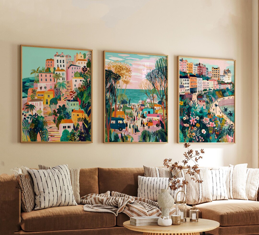 Set of 3 Folkestone Travel Posters, Kent Coastal Wall Art, UK Seaside ...
