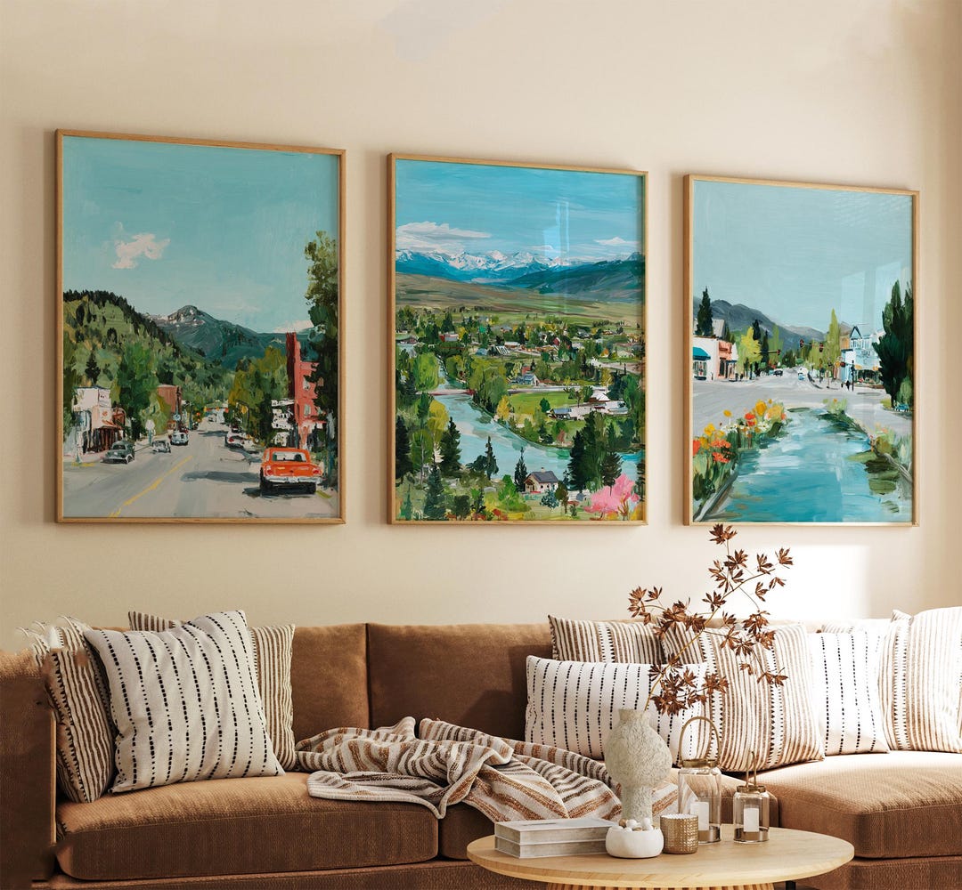 Jackson Hole Wyoming Poster Set of 3 Travel Wall Art Usa Mountain ...