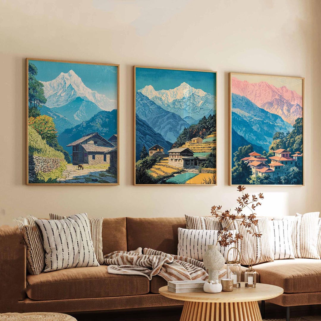 Set of 3 Nepal Posters, Travel Prints, Nepal Wall Art, Nepal Decor Set ...