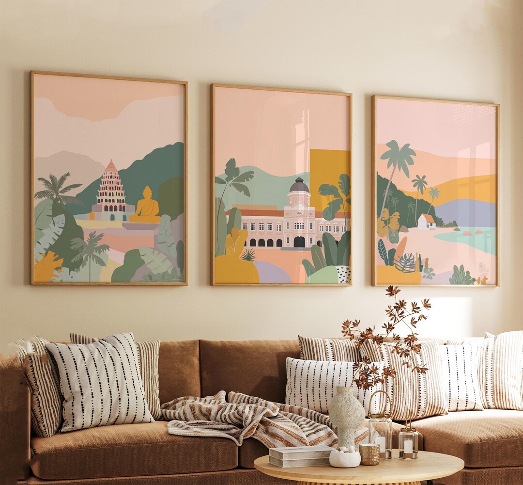 Penang Malaysia Poster Set of 3, Vintage Travel Illustration Wall Art ...