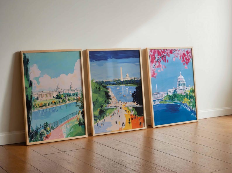 Set of 3 Washington DC Posters, USA Travel Prints, Capitol Wall Art ...