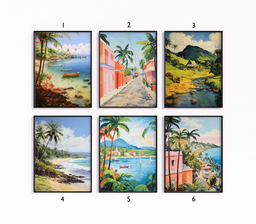 Dominican Republic Poster Set, Caribbean Travel Prints, Floral Art ...