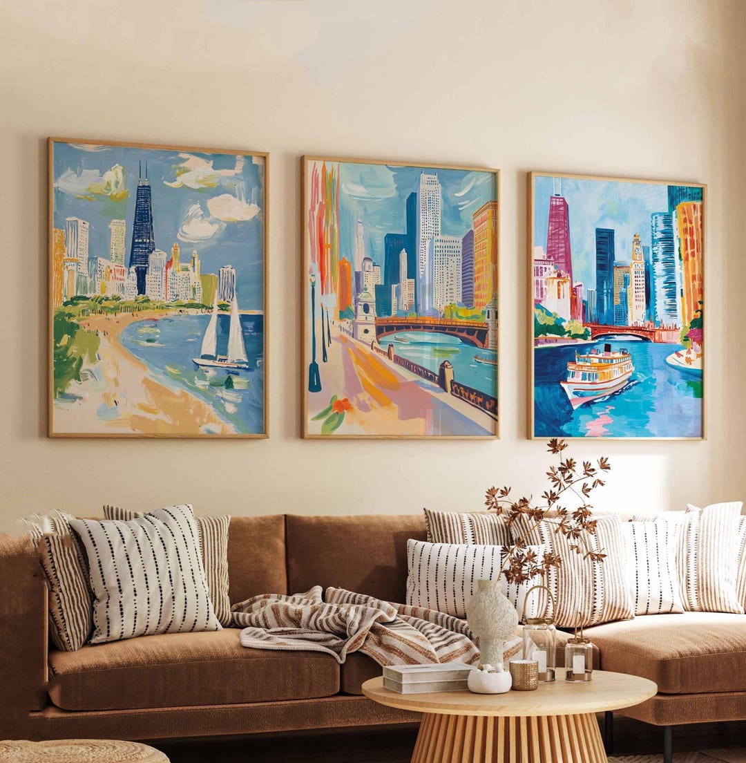 Set of 3 Chicago Illinois Posters, Travel Posters Set, Chicago Prints ...