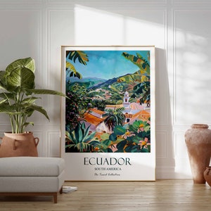 Ecuador Travel Poster, Ecuador Print, South America Travel Art, Floral ...