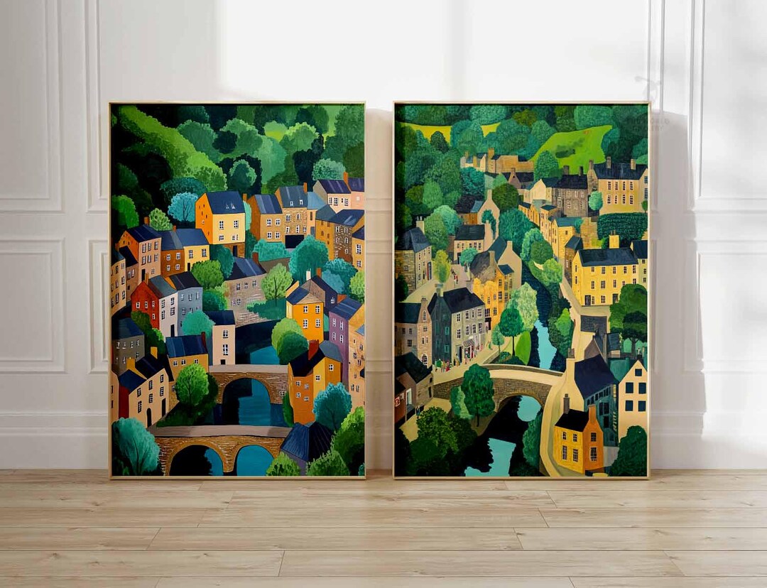 Set of 2 Hebden Bridge Posters, Yorkshire Travel Prints, UK Wall Art ...