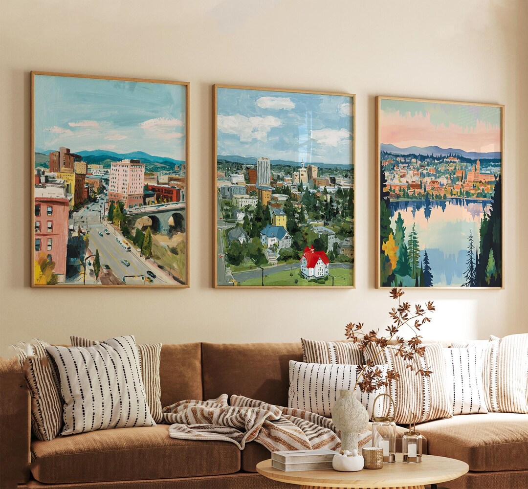 Spokane USA Travel Poster Set of 3 Washington Cityscape Wall Art ...