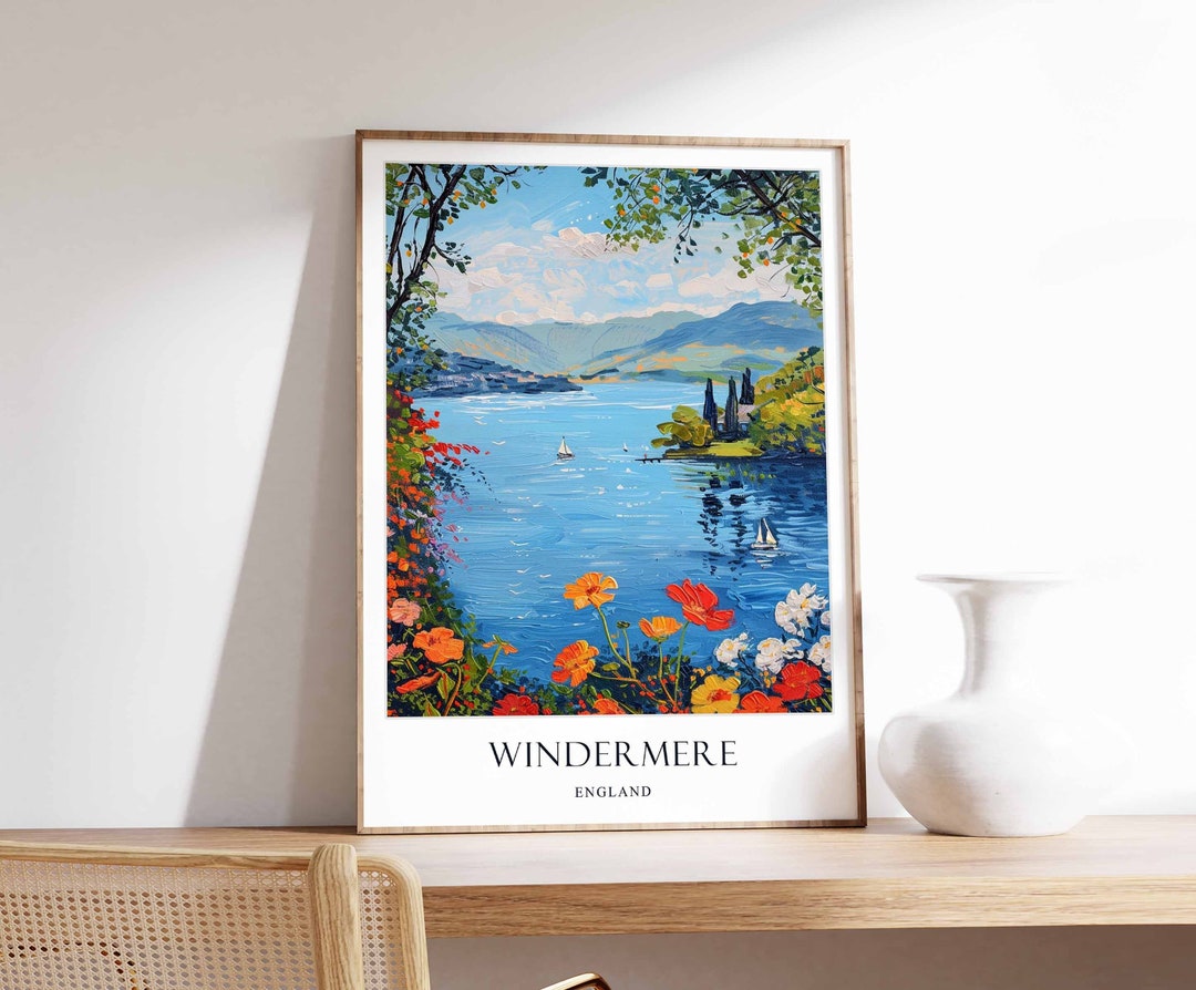Windermere Poster, Lake District Poster, England Poster, Countryside ...