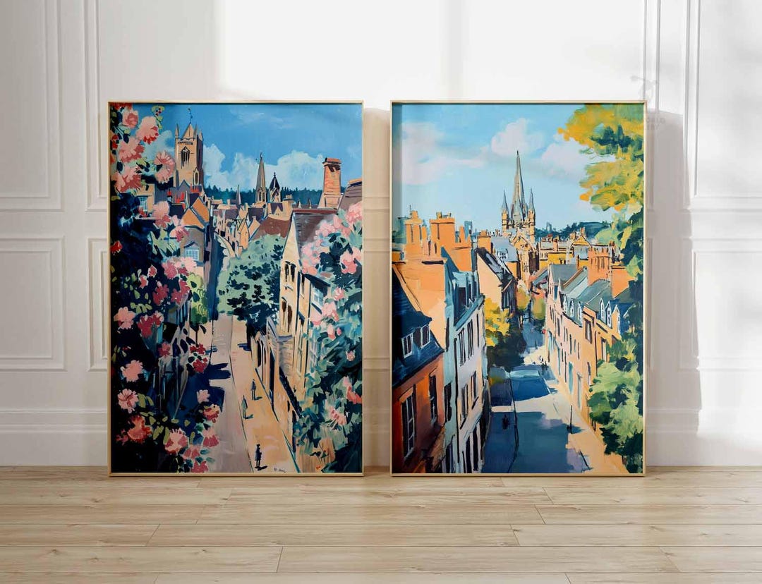Set of 2 Oxford Posters, England Travel Prints, UK City Wall Art ...