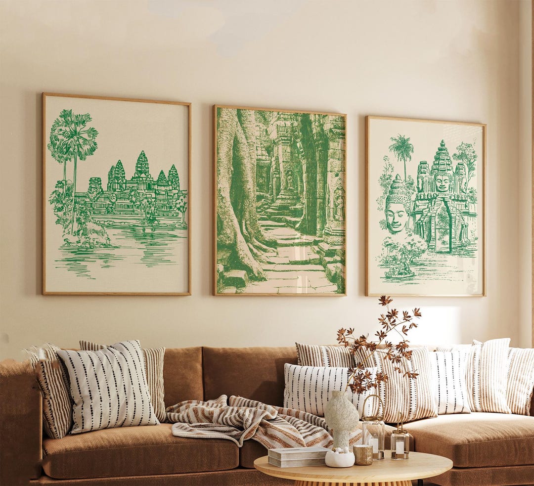Set of 3 Cambodia Posters, Southeast Asia Travel Wall Art, Temple ...
