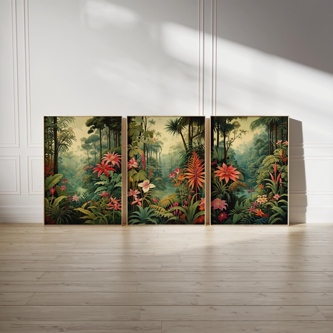 Vintage Botanical Poster Set, Set of 3 Floral Posters, Henri Rousseau ...