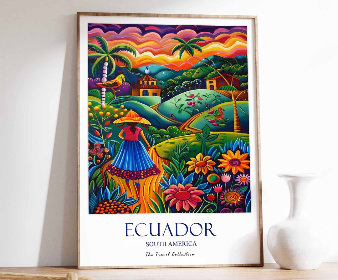 Ecuador Travel Poster, Ecuador Print, South America Travel Art, Floral ...