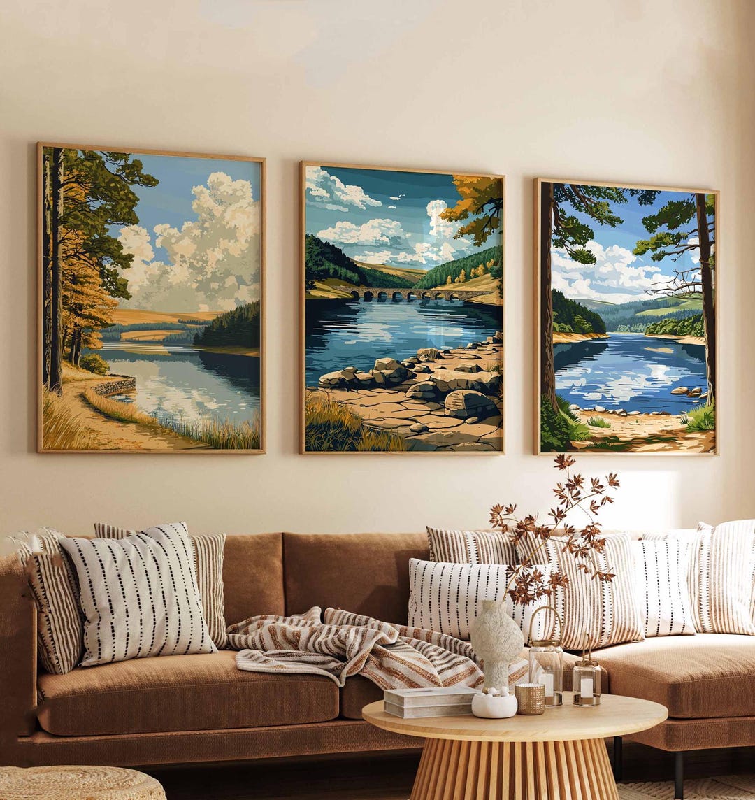 Set of 3 Ladybower Reservoir Poster, Peak District Art Prints, Scenic ...