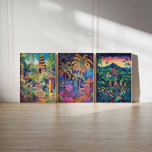 Set of 3 Bali Poster Set, Bali Travel Prints, Indonesian Art ...