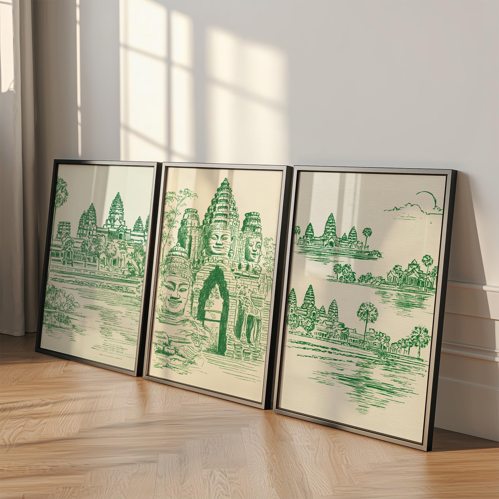 Set of 3 Cambodia Posters, Southeast Asia Travel Wall Art, Temple ...