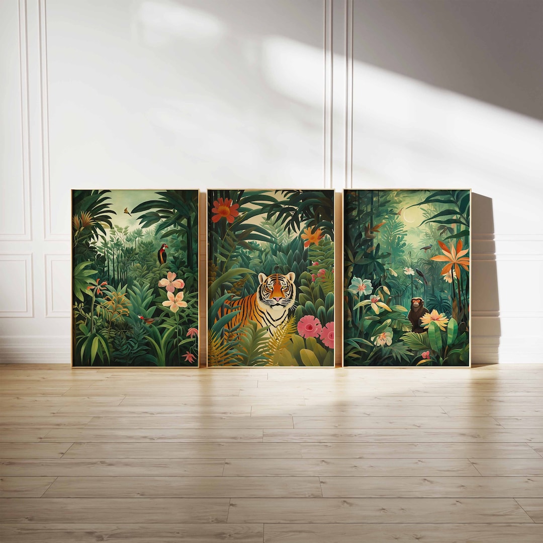 Vintage Floral Poster Set, Set of 3 Tropical Posters, Henri Rousseau ...