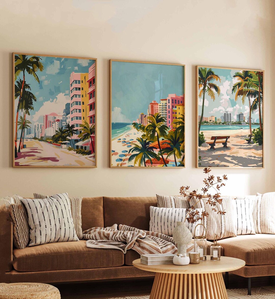 Set of 3 Miami Posters, Miami Florida Prints, Miami Wall Art Set ...