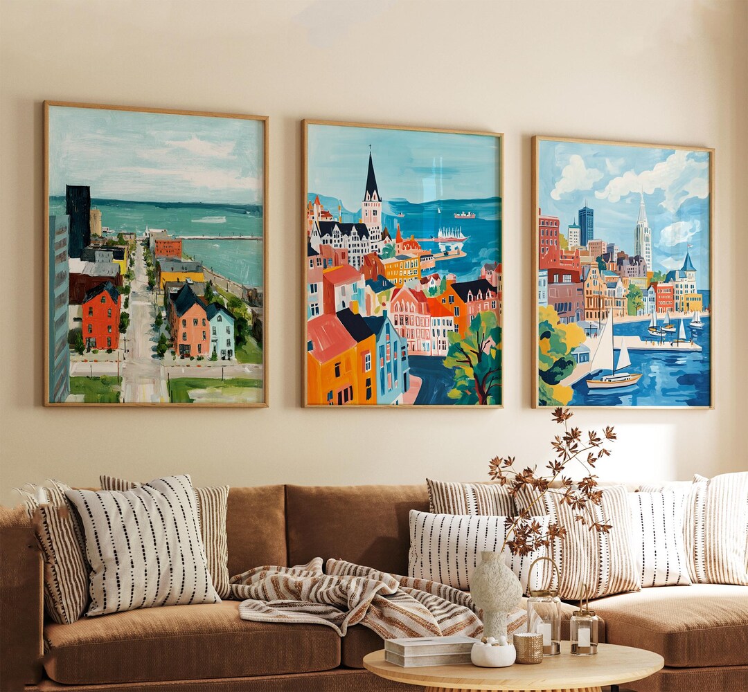 Milwaukee Wisconsin Poster Set of 3 City Travel Wall Art Usa Lake ...