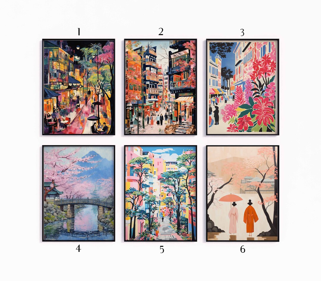 Japan Travel Poster Set, Japanese Travel Prints, Floral Art, Asian ...