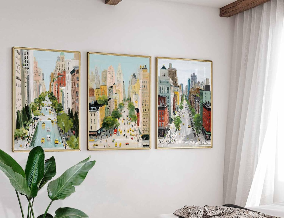 Set of 3 New York City Posters, USA Travel Prints, NYC Skyline Wall Art ...
