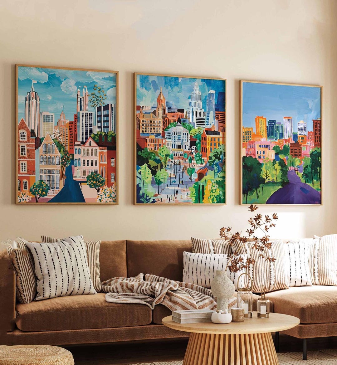 Set of 3 Birmingham Posters, UK City Prints Set, West Midlands Skyline ...