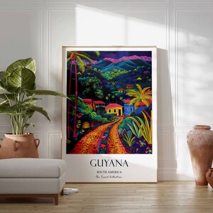 Guyana Travel Poster, Guyana Print, South America Travel Art, Floral ...