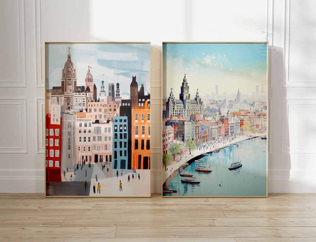 Set of 2 Liverpool Posters, England Travel Prints, UK City Wall Art ...