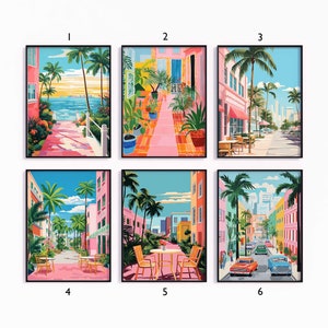 Miami Poster Set, Florida Travel Prints, Floral Art, Tropical Decor ...