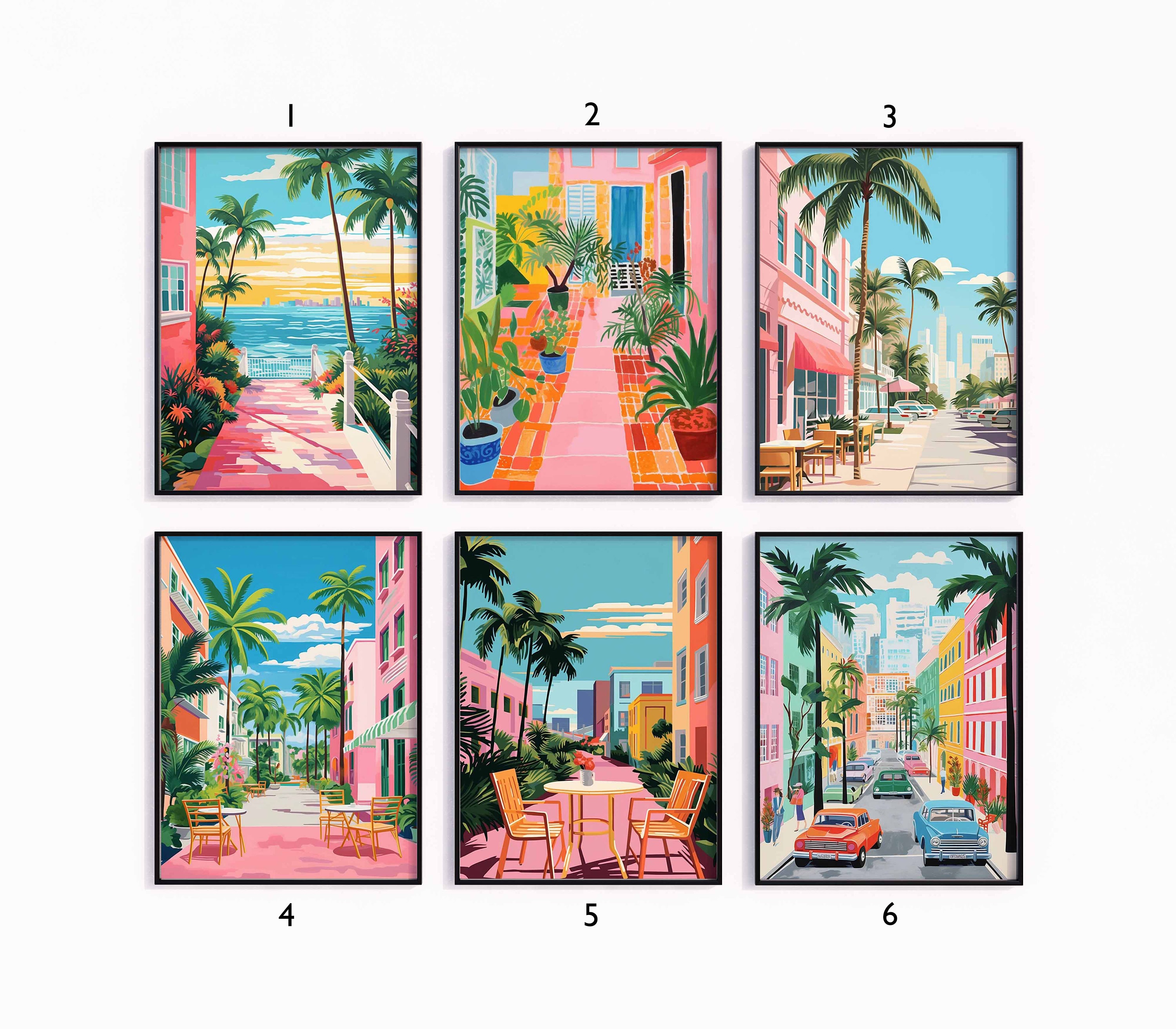 Miami Poster Set, Florida Travel Prints, Floral Art, Tropical Decor ...