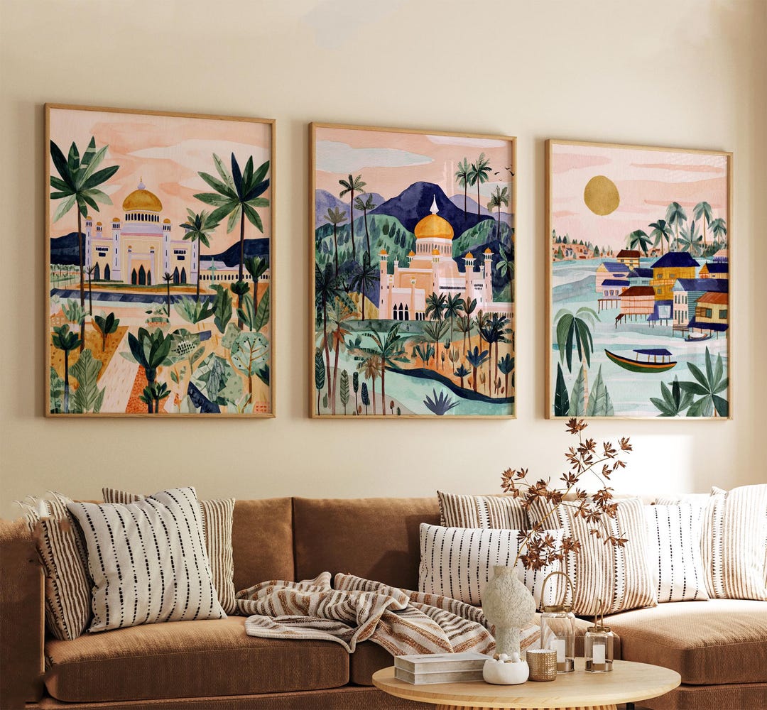 Bandar Seri Begawan Brunei Poster Set of 3, Vintage Inspired City ...