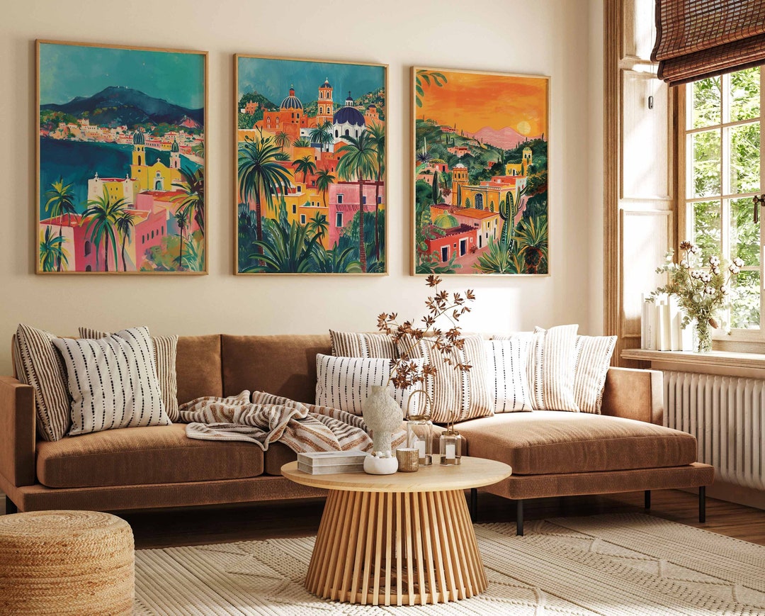 Set of 3 Mexico Posters, Mexican Floral Prints, Mexico Travel Art, Folk ...