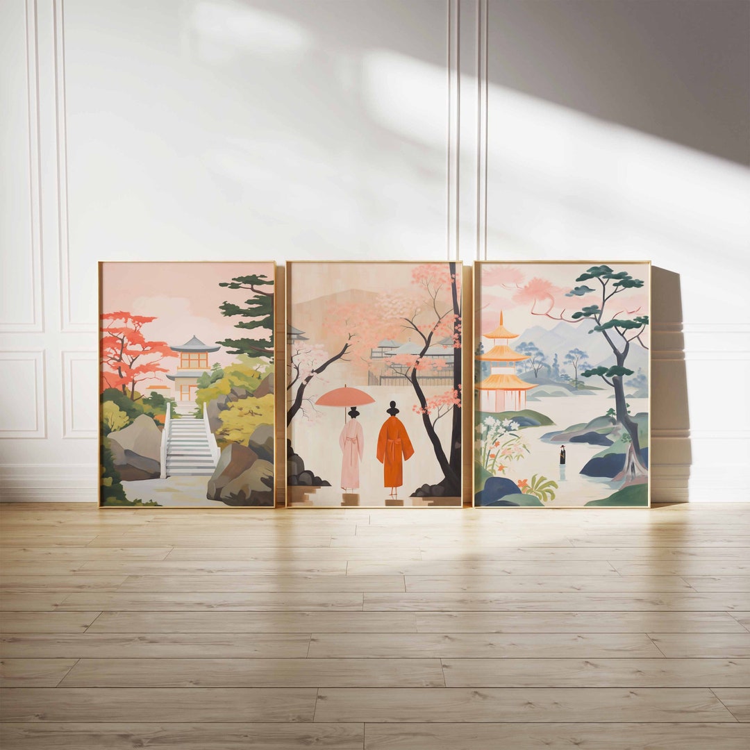 Set of 3 Japanese Poster Set, Vintage Tokyo Floral Prints, Asian Wall ...