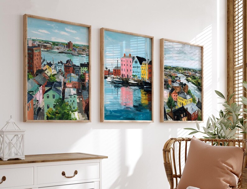 Portsmouth New Hampshire Poster Set of 3 Coastal Travel Wall Art Usa ...