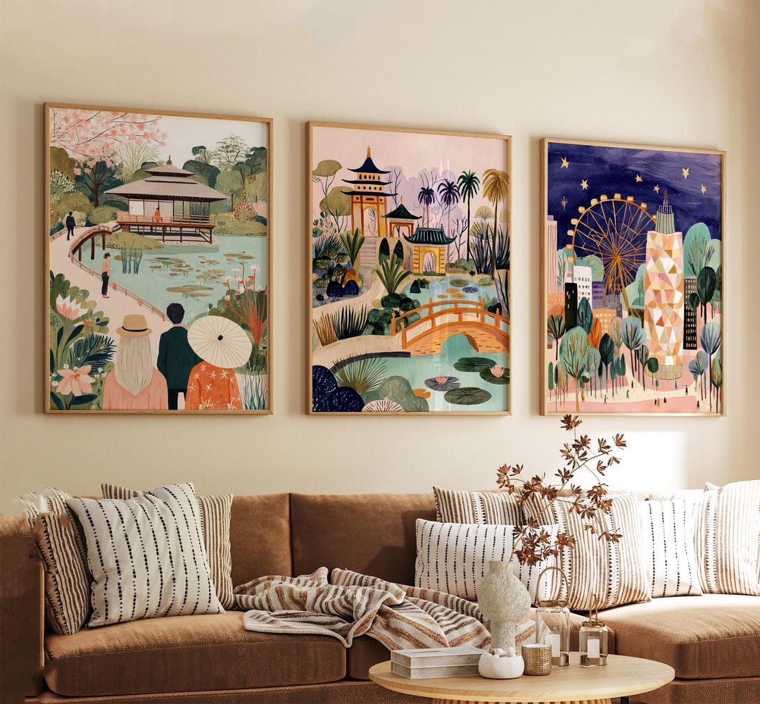 Nagoya Japan Poster Set of 3, Vintage Inspired City Landscape Wall Art ...