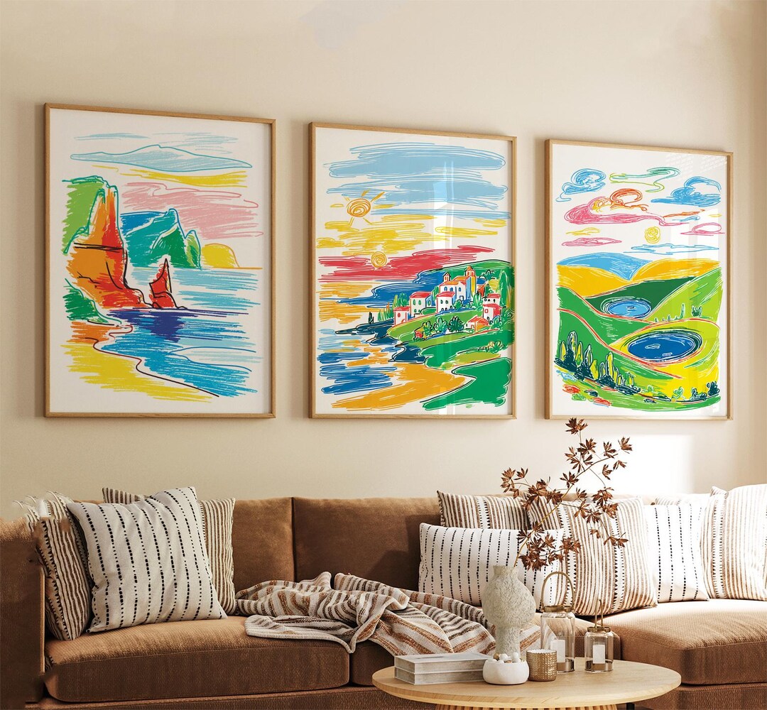 Azores Portugal Poster Set of 3 | Colorful Line Art Wall Art | Coastal ...