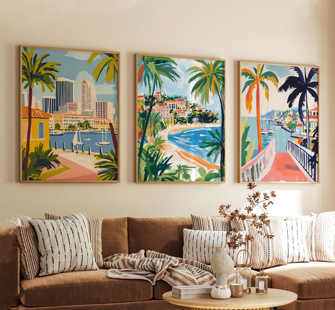 Tampa USA Travel Poster Set of 3 Florida Coastal Cityscape Wall Art ...