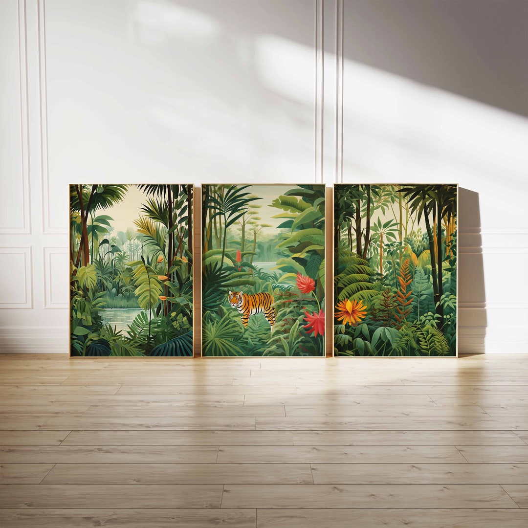 Vintage Jungle Poster Set, Set of 3 Tropical Posters, Henri Rousseau ...