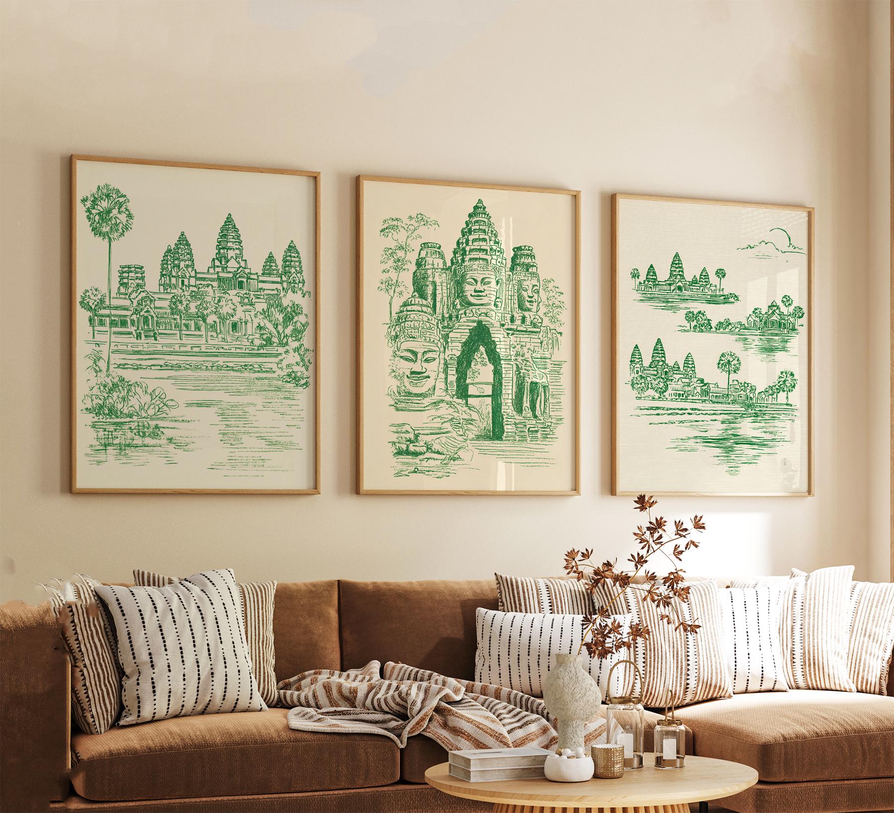 Set of 3 Cambodia Posters, Southeast Asia Travel Wall Art, Temple ...