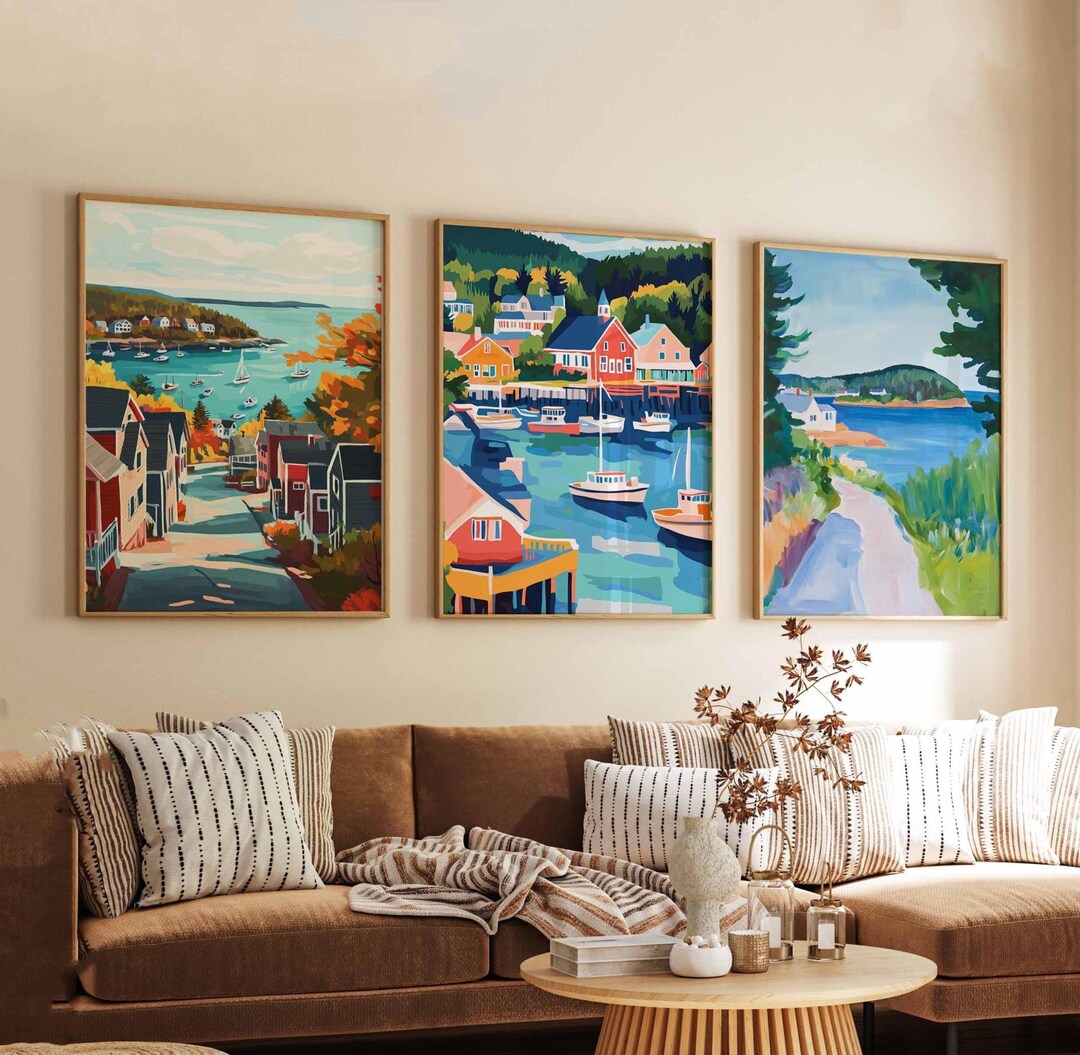 Set of 3 Bar Harbor Posters, Maine Wall Art Prints, Bar Harbor Travel ...
