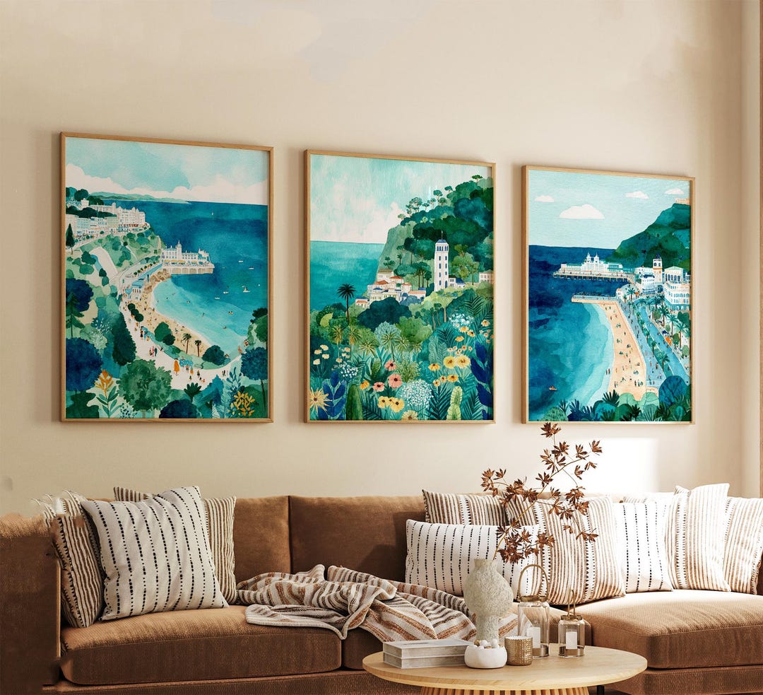 Set of 3 Torquay Posters, Devon Coastal Wall Art, Seaside Print Set ...