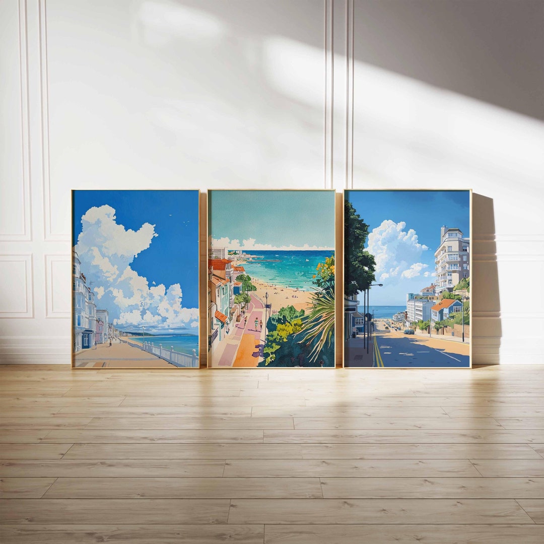 Set of 3 Bournemouth Poster, UK Poster, Beach Poster, Coastal Decor ...