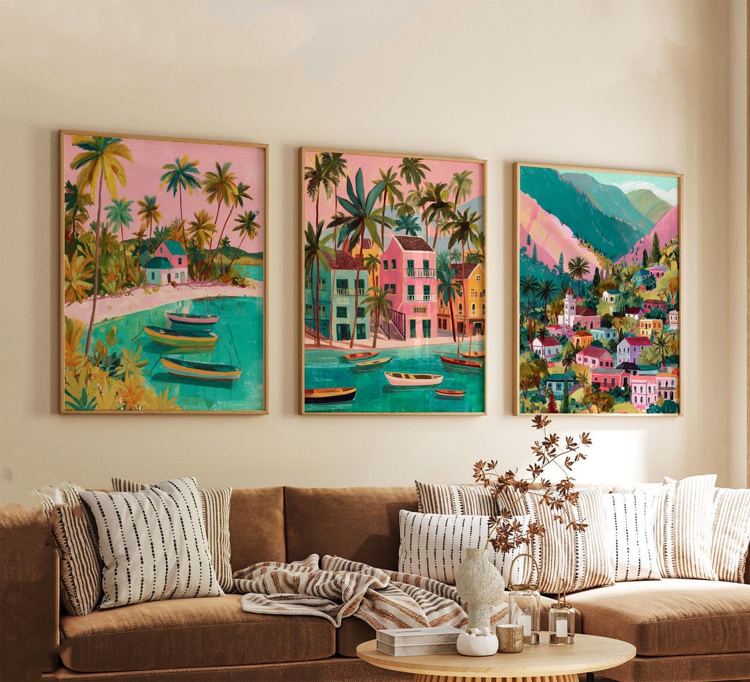 Set of 3 Haiti Posters, Caribbean Travel Wall Art, Tropical Landscape ...