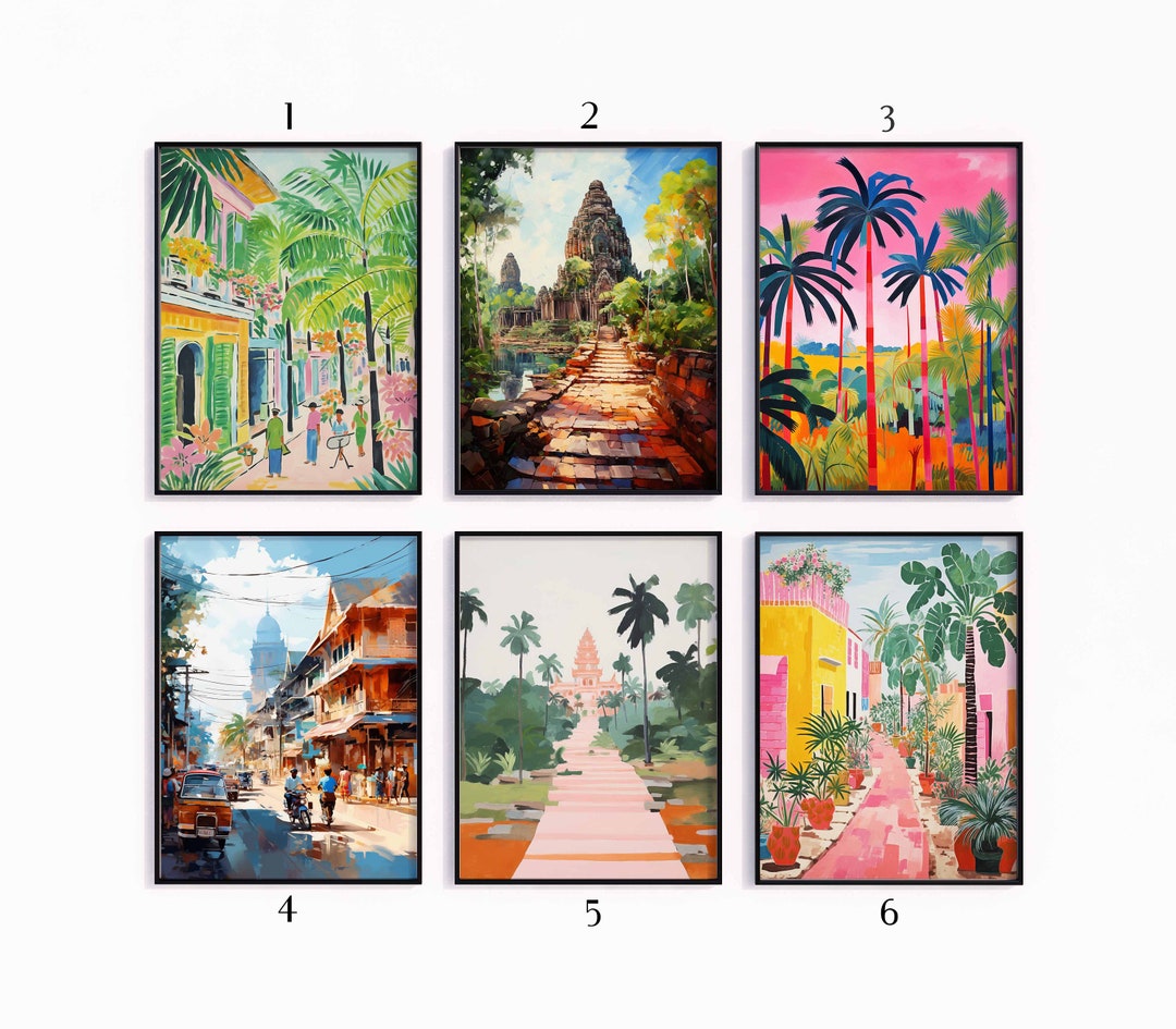 Cambodia Poster Set, Southeast Asia Travel Prints, Floral Art, Oriental ...