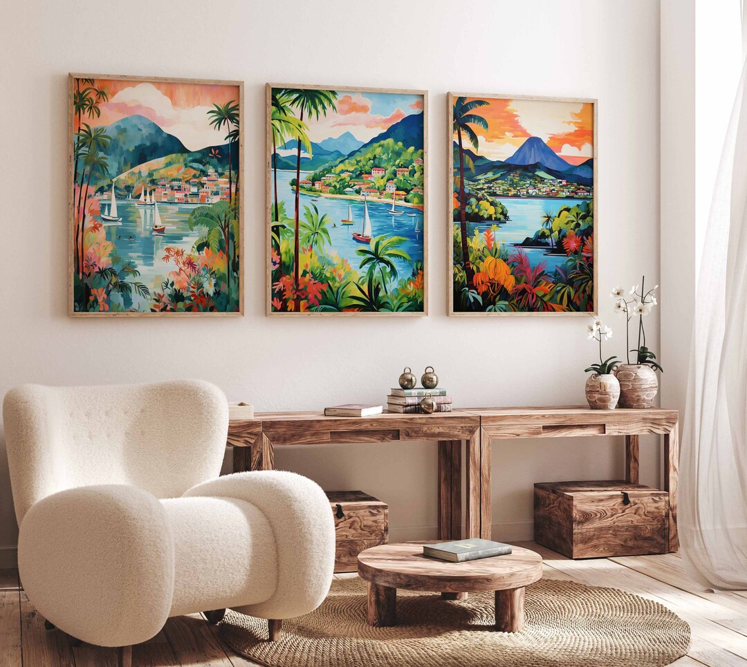 Set of 3 Dominica Island Travel Posters, Floral Prints, Tropical Prints ...