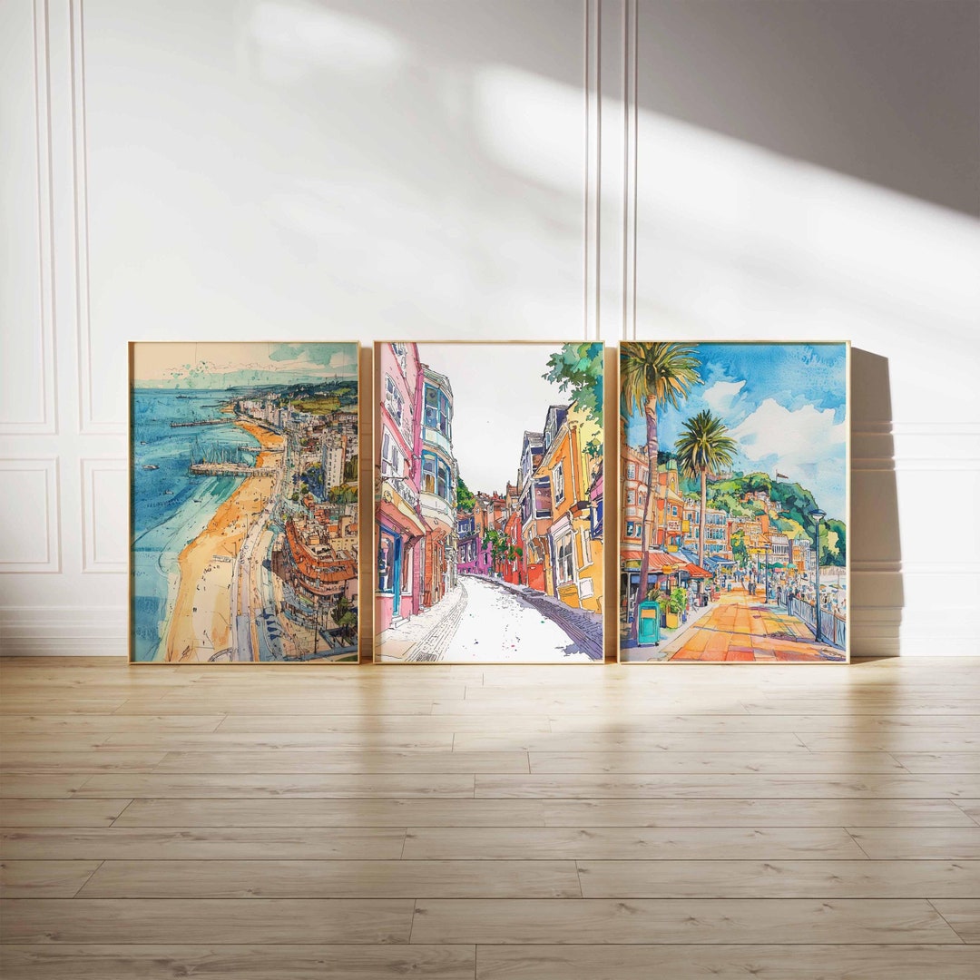 Set of 3 Bournemouth Poster, UK Poster, Beach Poster, Coastal Decor ...
