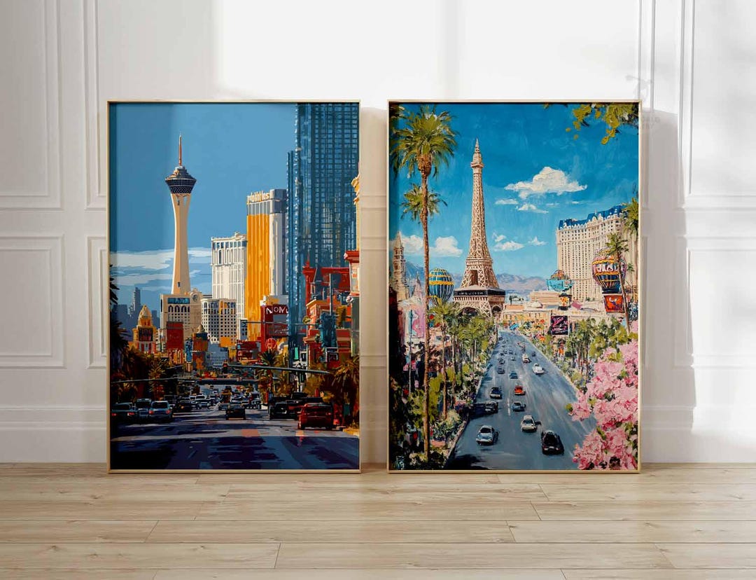 Set of 2 Las Vegas Posters, Nevada Travel Prints, USA City Wall Art ...